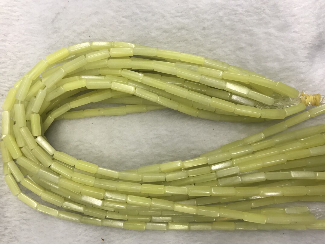 Genuine Lemon Yellow Jade 4x13mm Cuboid Natural Gemstone Tube Beads 15 ...