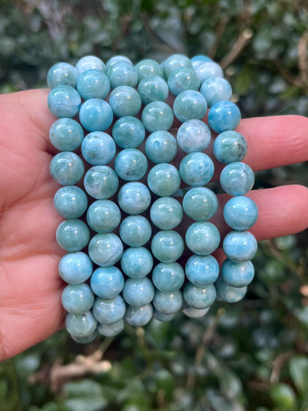 9mm Round Blue Larimar Flexible String Bracelet Grade A • Genuine ...