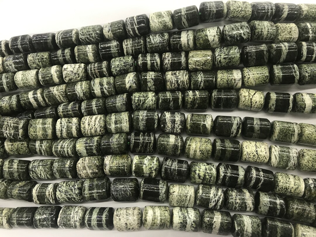 Green Silver Line Jasper 10x13mm Triangular Prism Gemstone Tube Loose ...