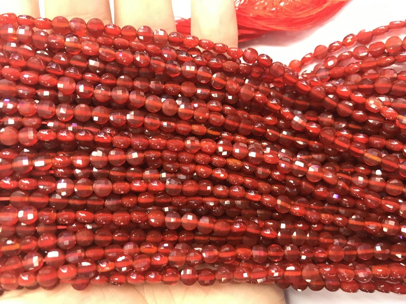 Genuine Faceted Red Agate 4mm - 6mm Flat Round Cut Grade A Natural Coin ...
