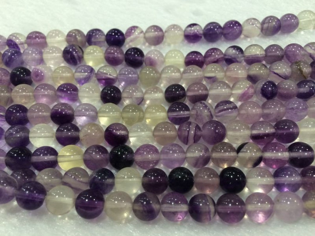 Echte Fluorit 4mm 12mm Runde Natürliche Lose Lila Edelstein Perlen 15 ...