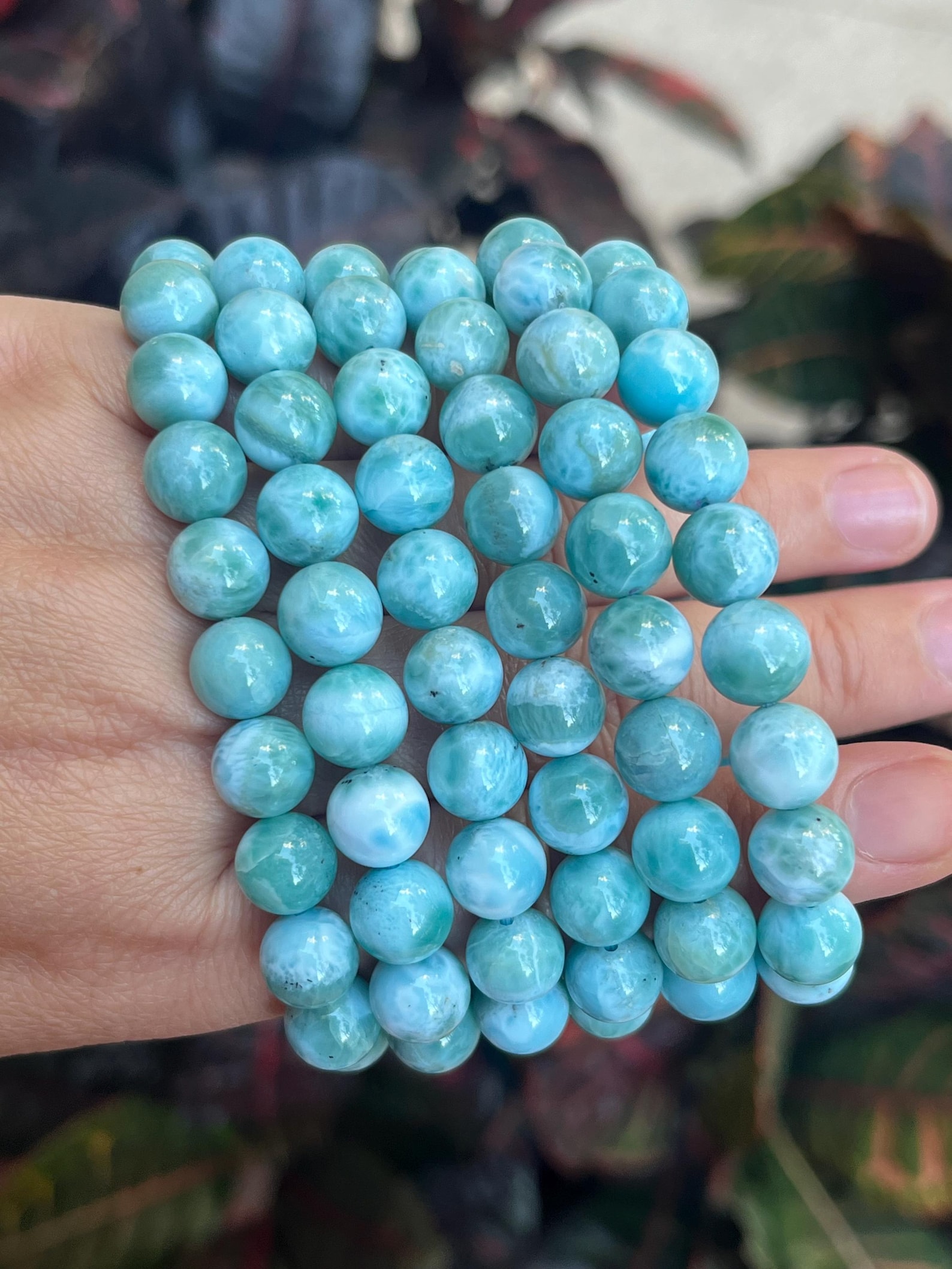 9mm Round Blue Larimar Flexible String Bracelet Grade A • Genuine ...