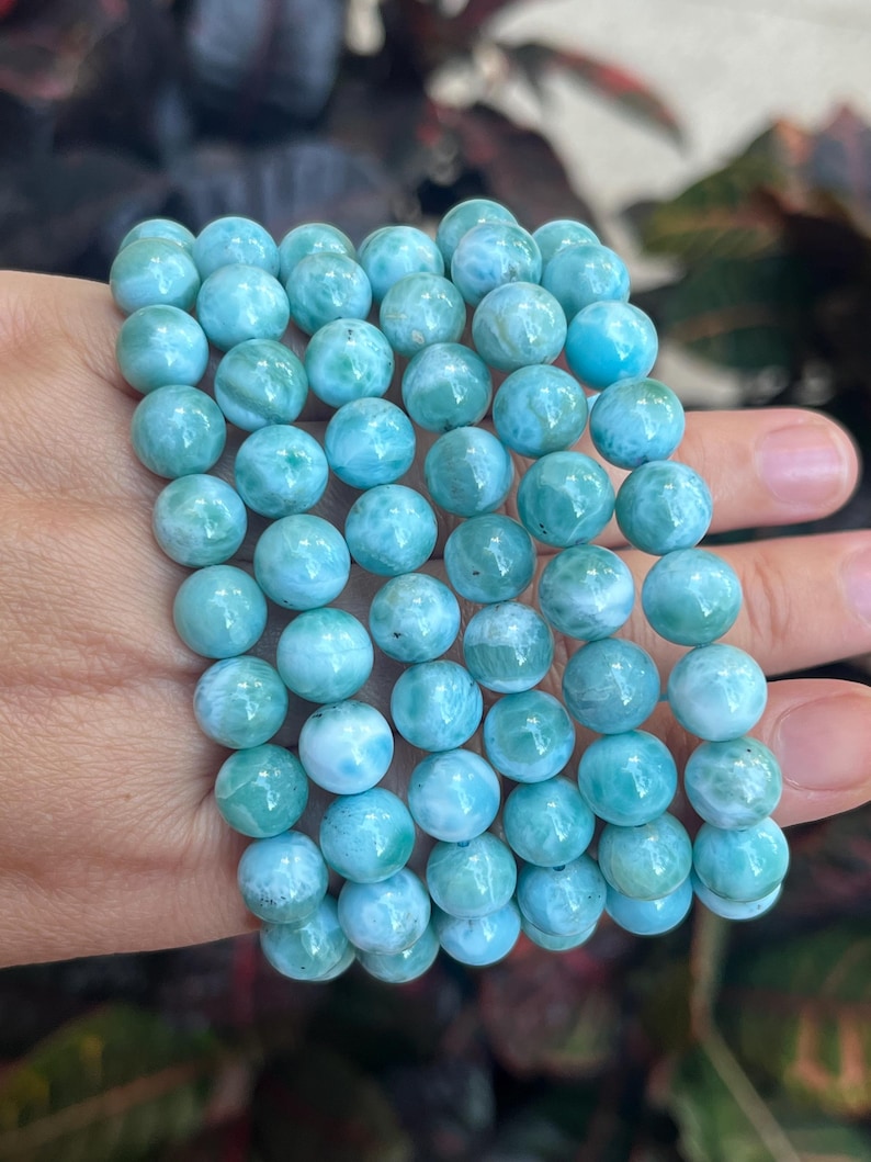9mm Round Blue Larimar Flexible String Bracelet Grade A • Genuine ...