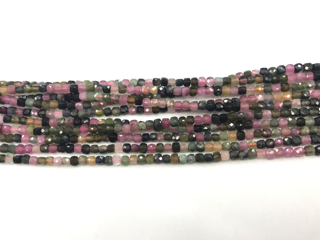 Faceted Multicolour Tourmaline 2.5-3mm Cube Cut Gemstone Loose Beads 15 ...