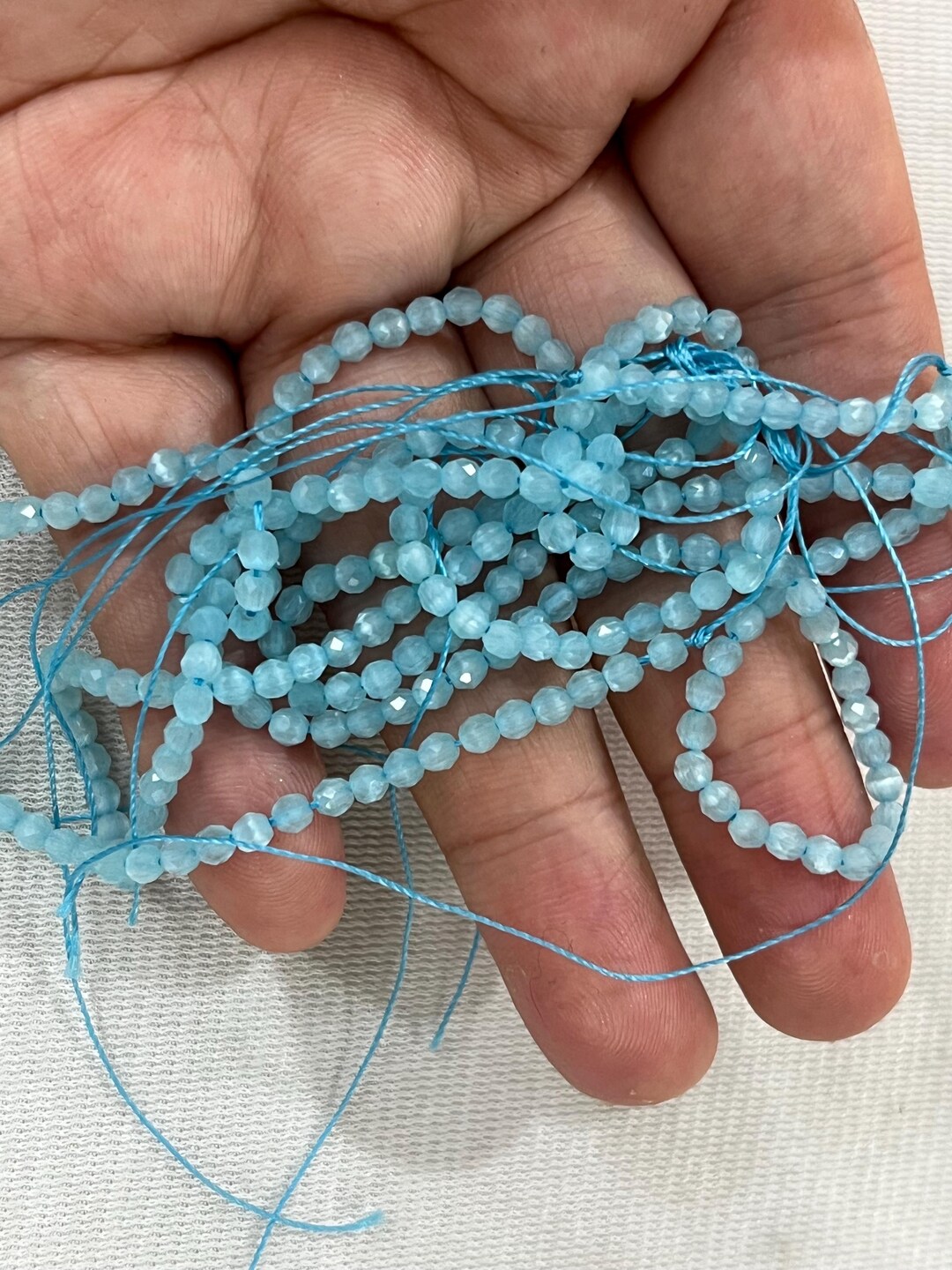 Faceted Aqua Blue Cat Eyes 2mm - 3mm Round Cut Loose Gemstone Beads 15 ...