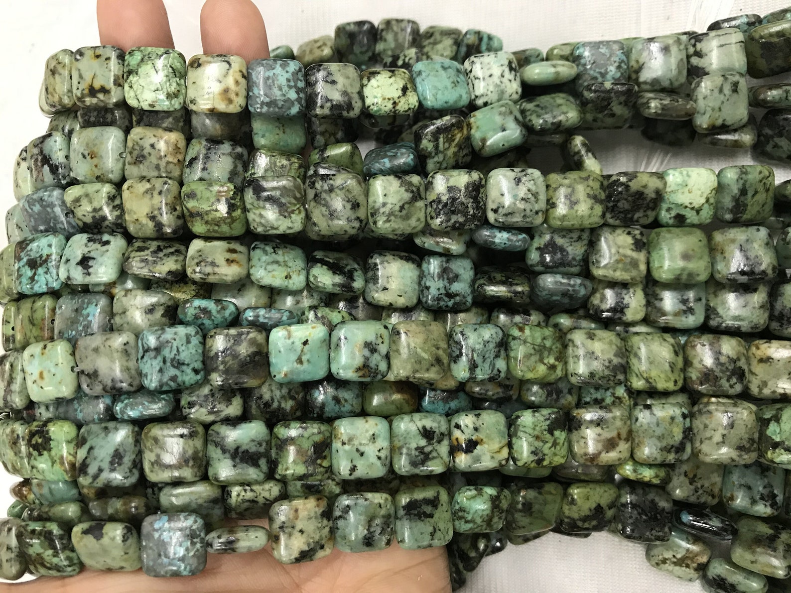 Genuine Africa Turquoise 10mm / 12mm Square Natural Green Gemstone ...