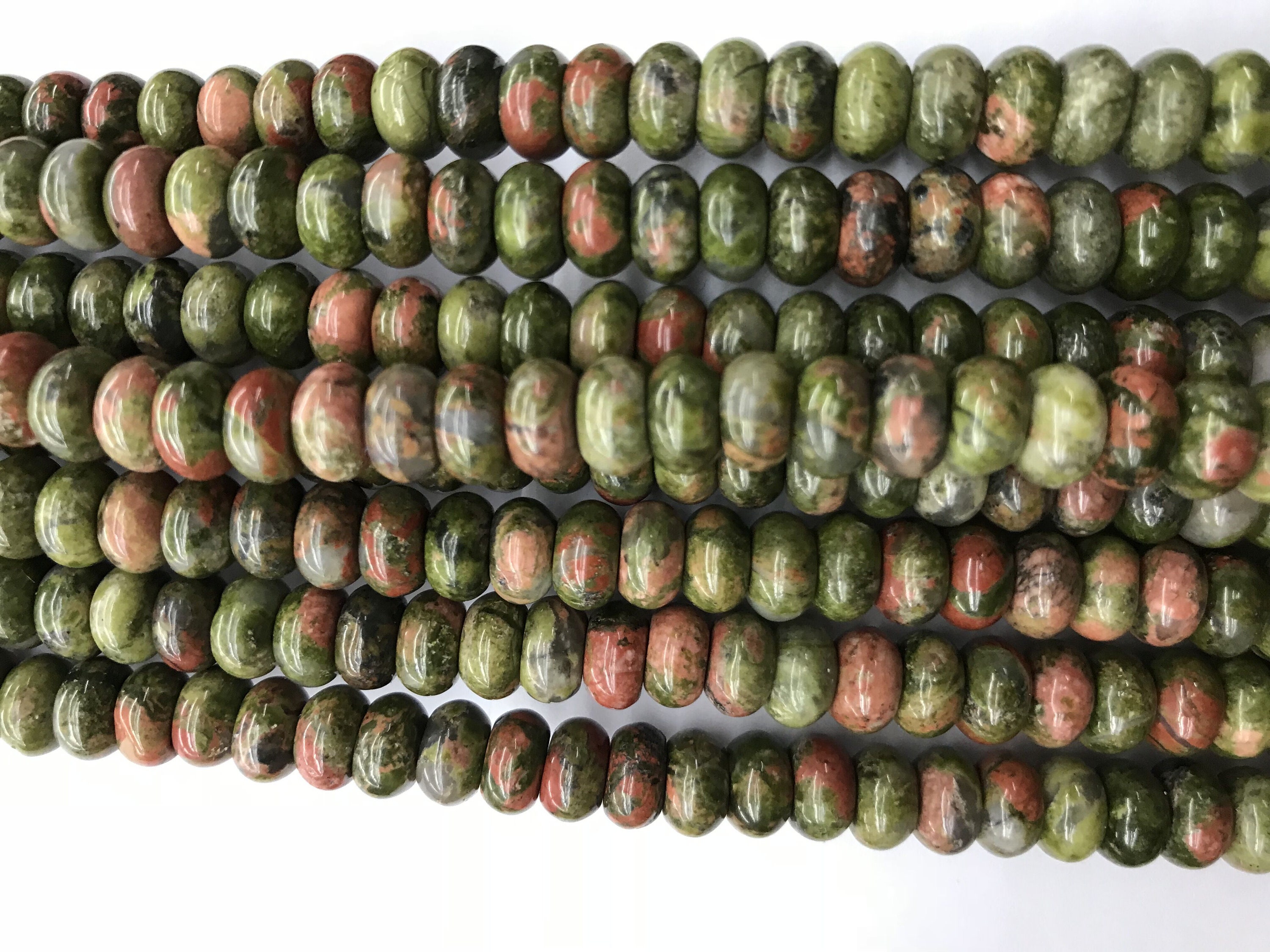 Genuine Unakite 6mm - 8mm Rondelle Natural Green Pink Unikite Gemstone ...