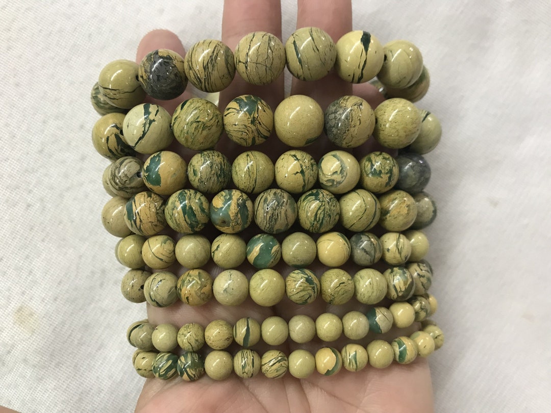 Yellow Dragon Skin Jasper 6mm - 12mm Round Genuine Yellow Green ...