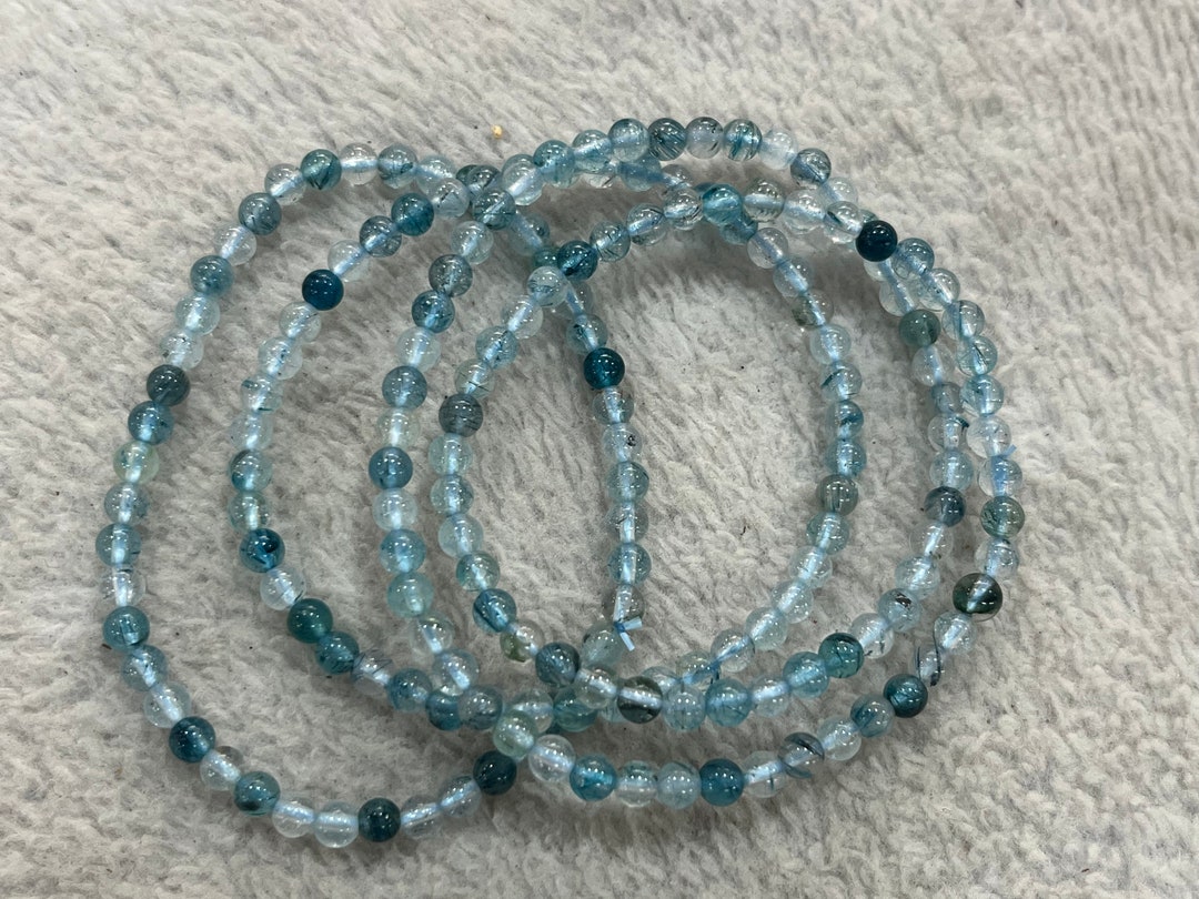 Blue Rutilated Quartz 4-4.5mm Round Genuine Gemstone Beads Finished ...