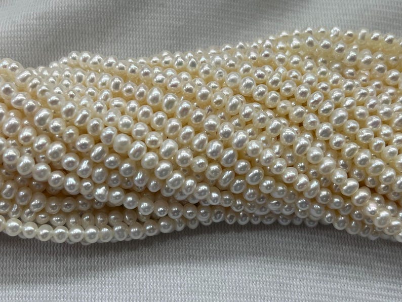 Freshwater Pearl 3mm-5mm Offround Natural White Grade A Loose Beads 15 ...
