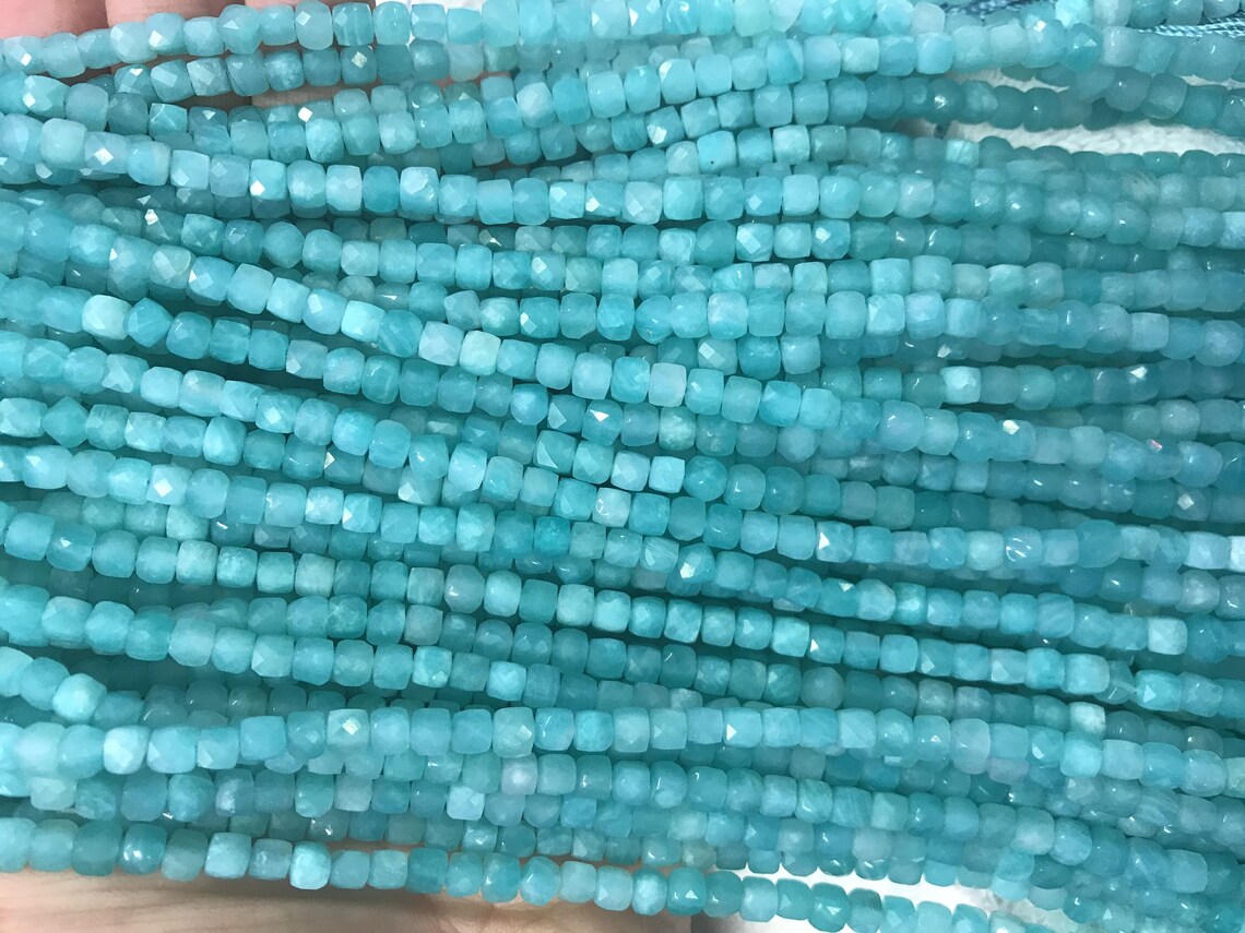 Genuine Faceted Amazonite Green 4-4.5mm Cube Cut Natural Gemstone Loose ...