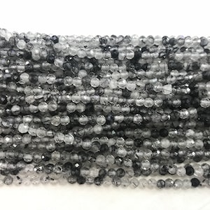 Genuine Faceted Black Rutilated Quartz 2mm/3mm Round Cut Natural Black ...