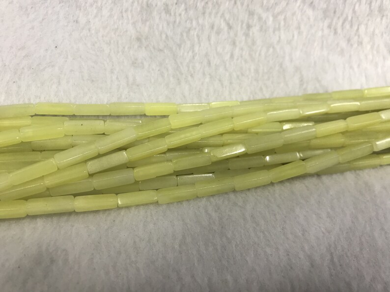 Genuine Lemon Yellow Jade 4x13mm Cuboid Natural Gemstone Tube Beads 15 ...