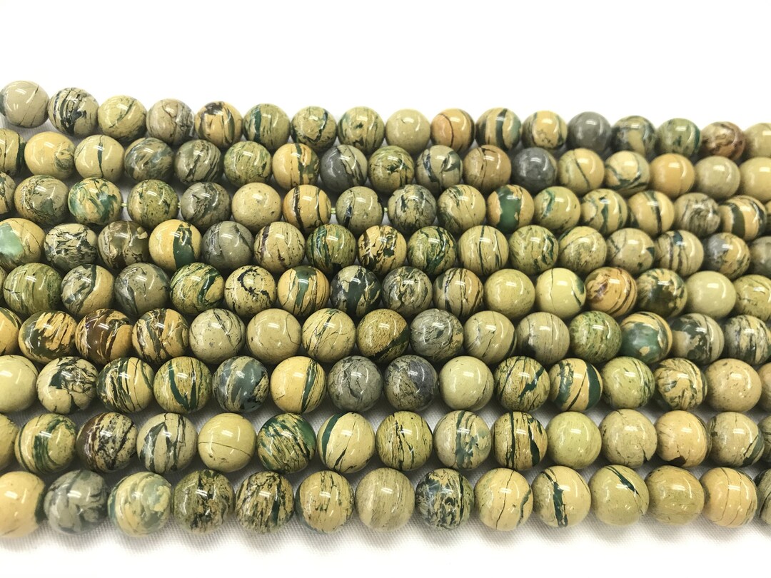 Natural Yellow Dragon Skin Jasper 10mm Round Genuine Gemstone Loose ...