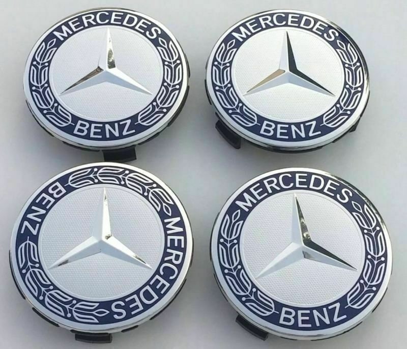 4 X Blue Mercedes Benz Alloy Wheel Centre Caps 75mm Badges Hub Emblem ...