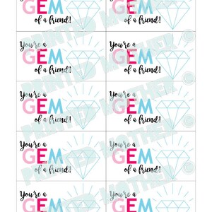 You're A Gem Printable PDF Gift Tags | Valentine Favors | Classroom ...