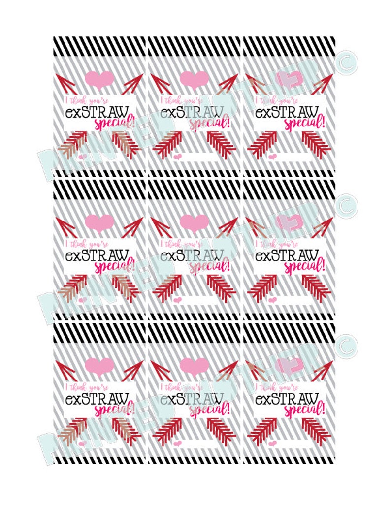 I Think You're Exstraw Special Valentine PDF Printable Gift Tags ...