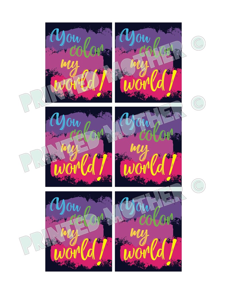 You Color My World | PDF Printable Gift Tag | Crayon or Watercolor ...