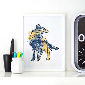 Watercolor Geometric Wolf Printable Wall Art, Wolf Nursery Art ...