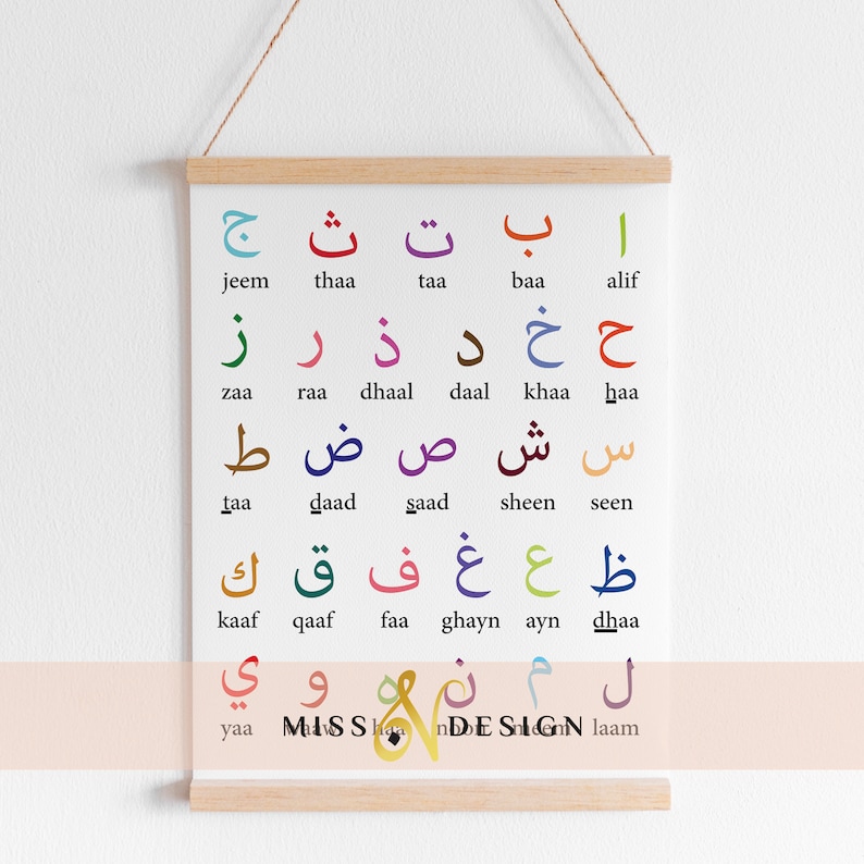 Arabic Alphabet Printable Wall Art for Kids Room, Colorful Arabic ...