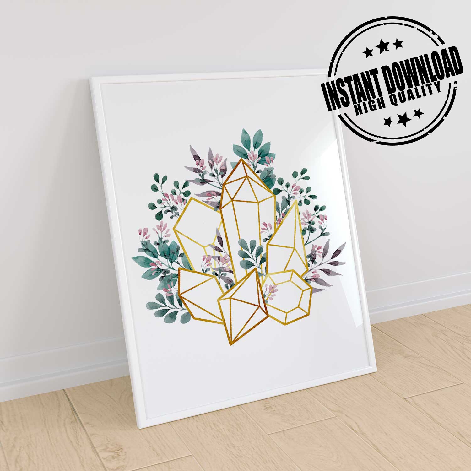 Gold Geometric Crystals and Gemstones Printable Wall Art - Etsy