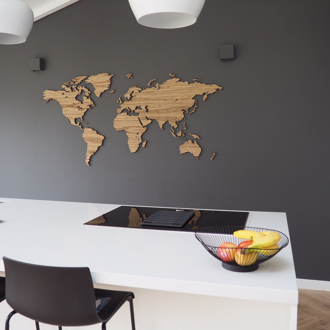 Detailėd Wooden World - Natural Wood Map Limba I World Map With Push ...