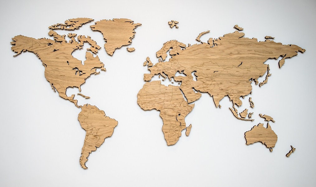 Natural OAK Wood Detailed Wooden World Map With Country - Etsy