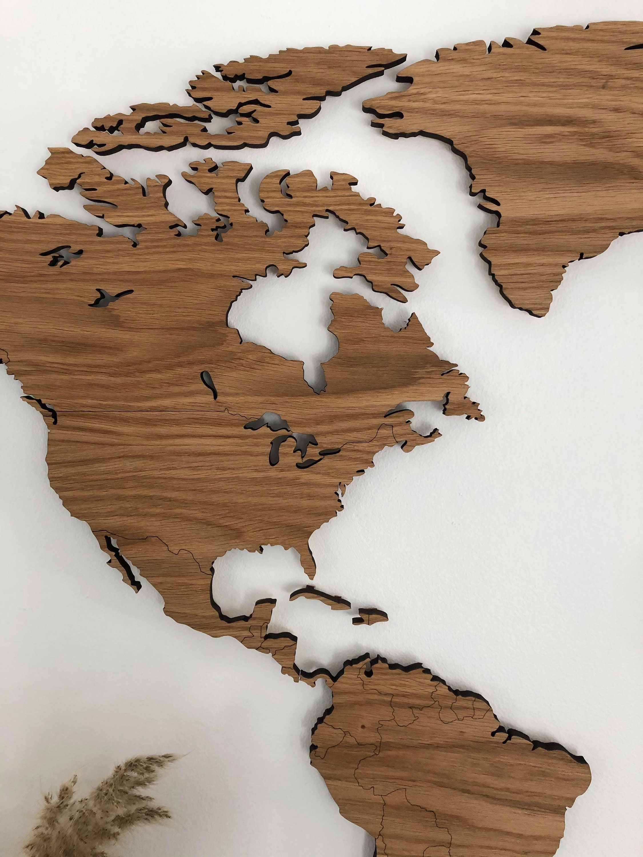 OAK Detailed 10mm Thickness Wooden World Map OILED OAK With - Etsy