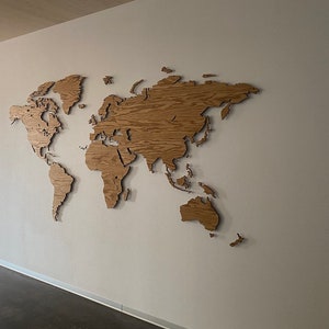OAK- Detailed 10mm Thickness Wooden World Map - OILED OAK With Engraved ...
