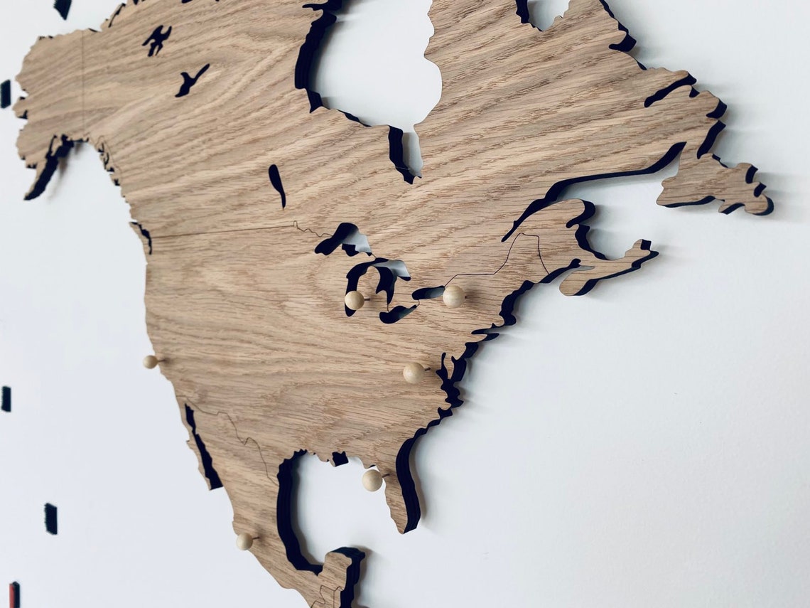 Natural OAK Wood Detailed Wooden World Map With Country | Etsy