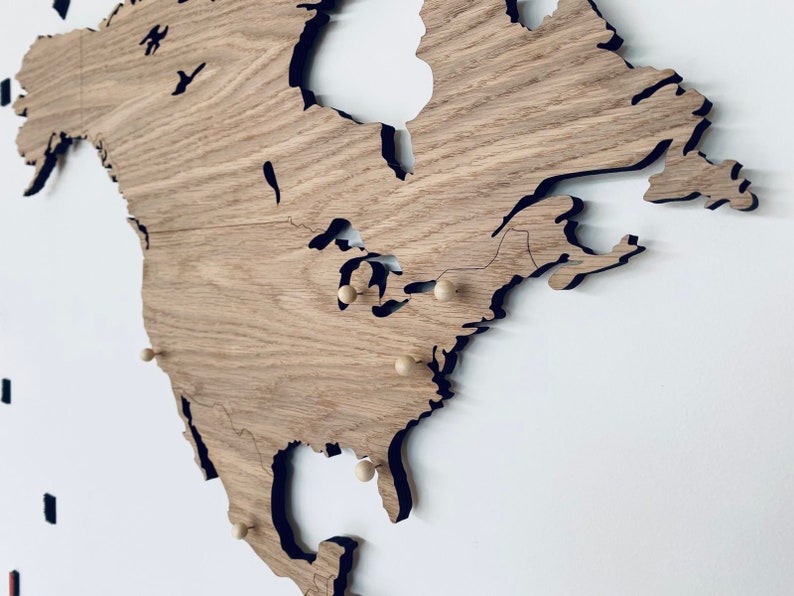 Natural OAK Wood Detailed Wooden World Map With Country Boarders Wall ...