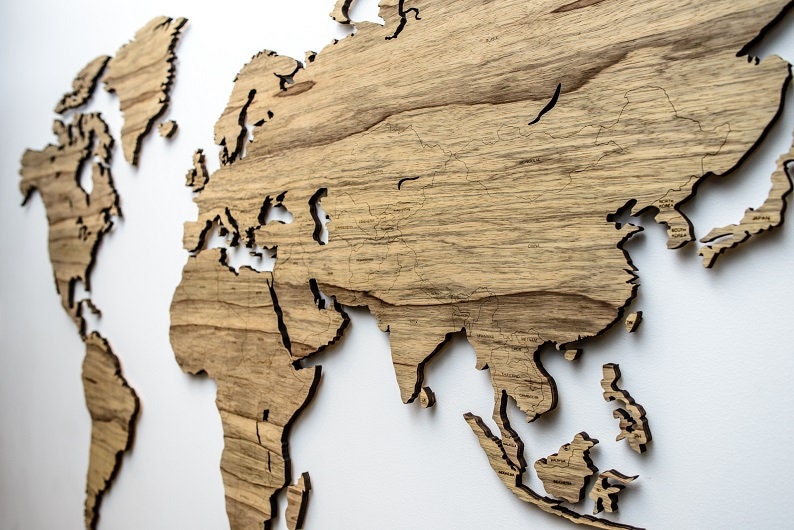 Detailėd Wooden World - Natural Wood Map Limba I World Map With Push ...