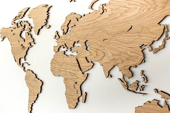 Natural OAK Wood Detailed Wooden World Map With Country | Etsy