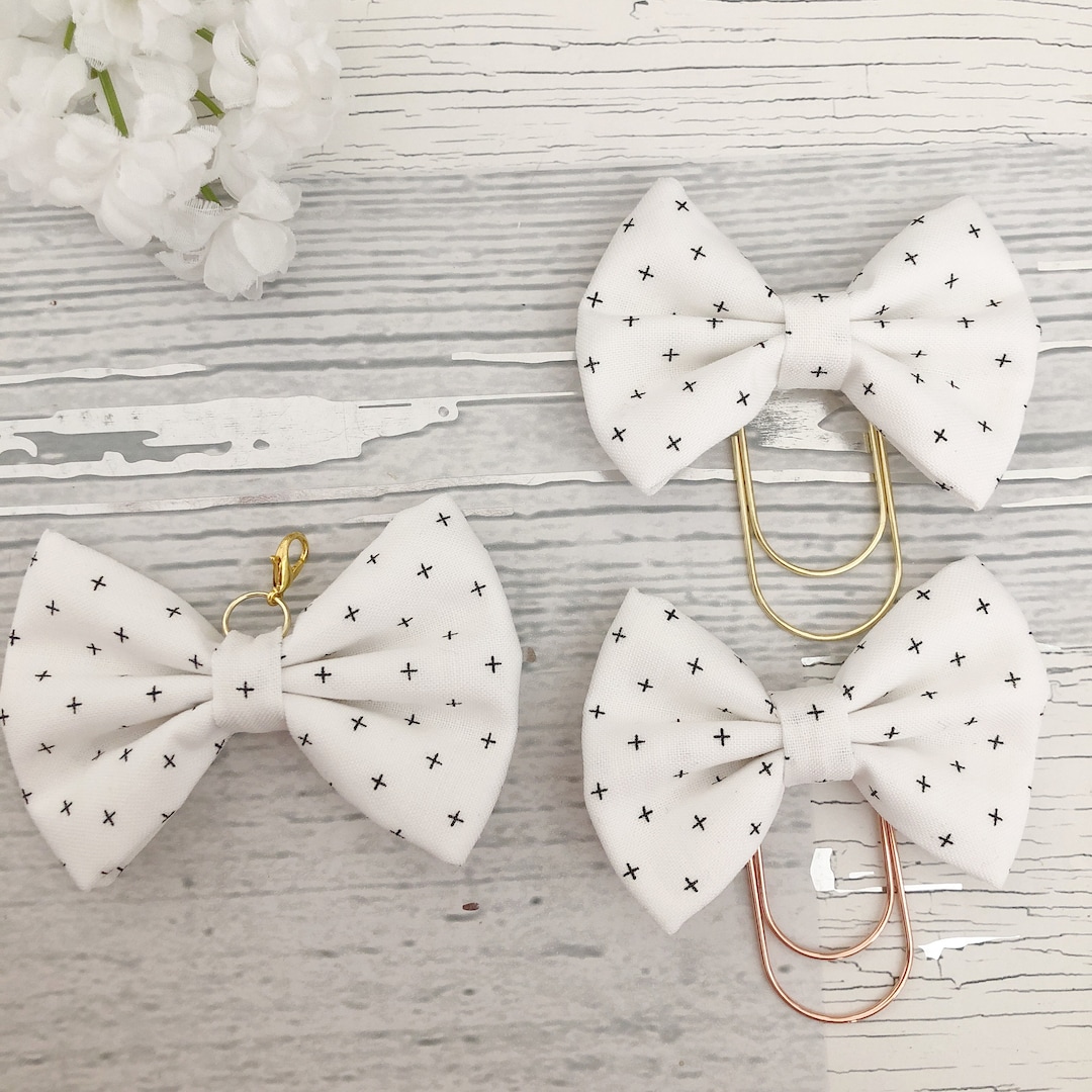 White + Fabric Bow Clip - Etsy