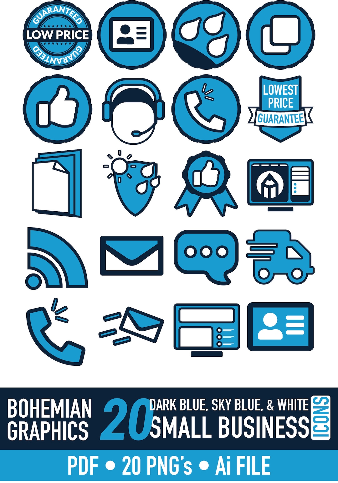 Business Icons, Blue Icon Set, Small Business Icons, Office Icons, 20 ...