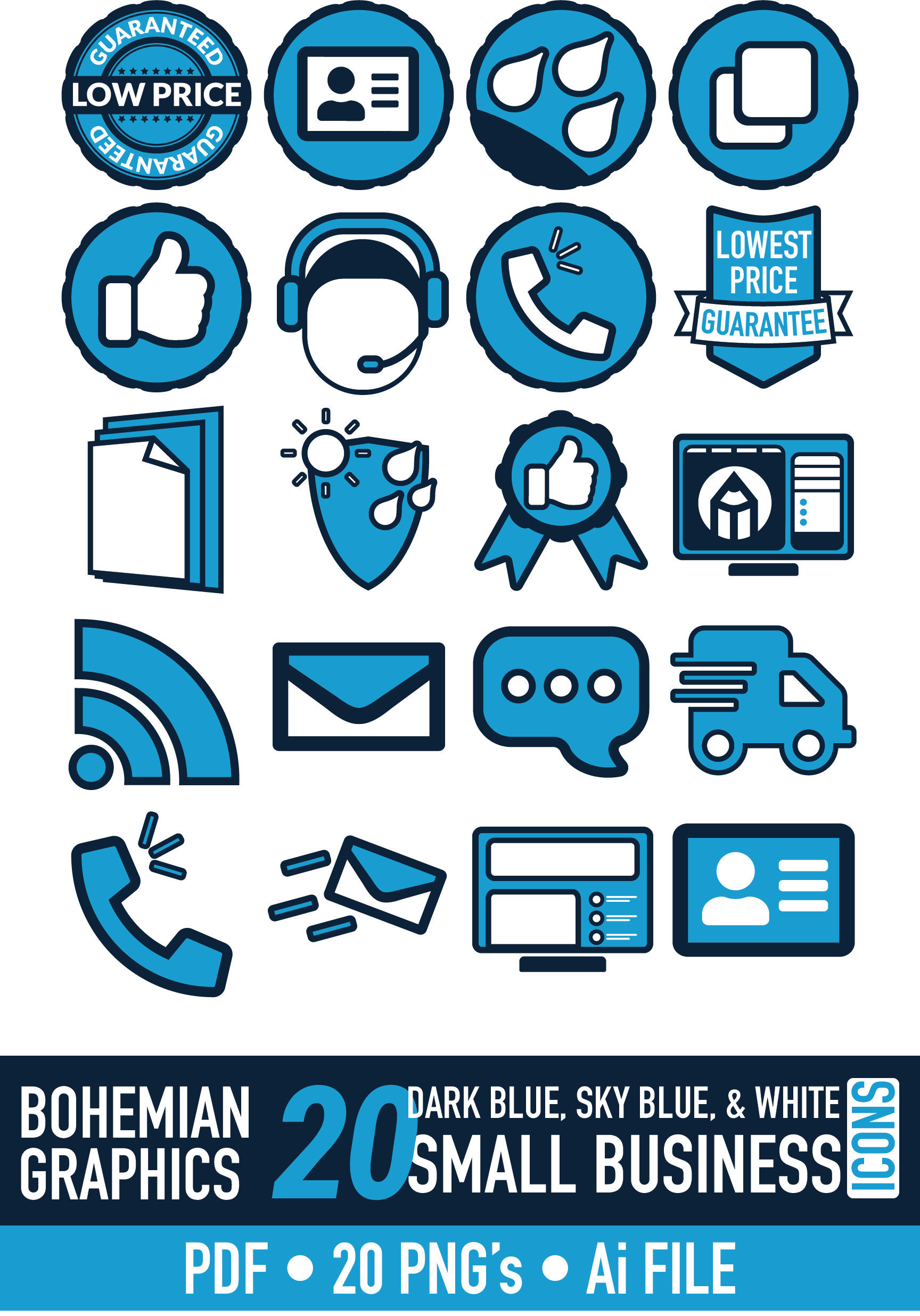 Business Icons, Blue Icon Set, Small Business Icons, Office Icons, 20 ...