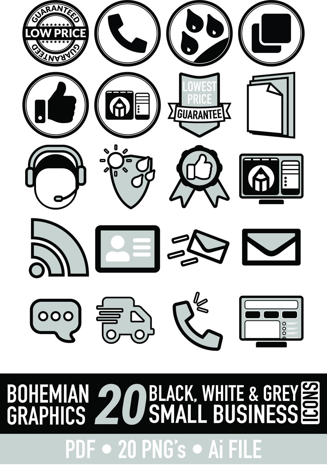 Business Icons, Black Icon Set, Small Business Icons, Office Icons, 20 ...