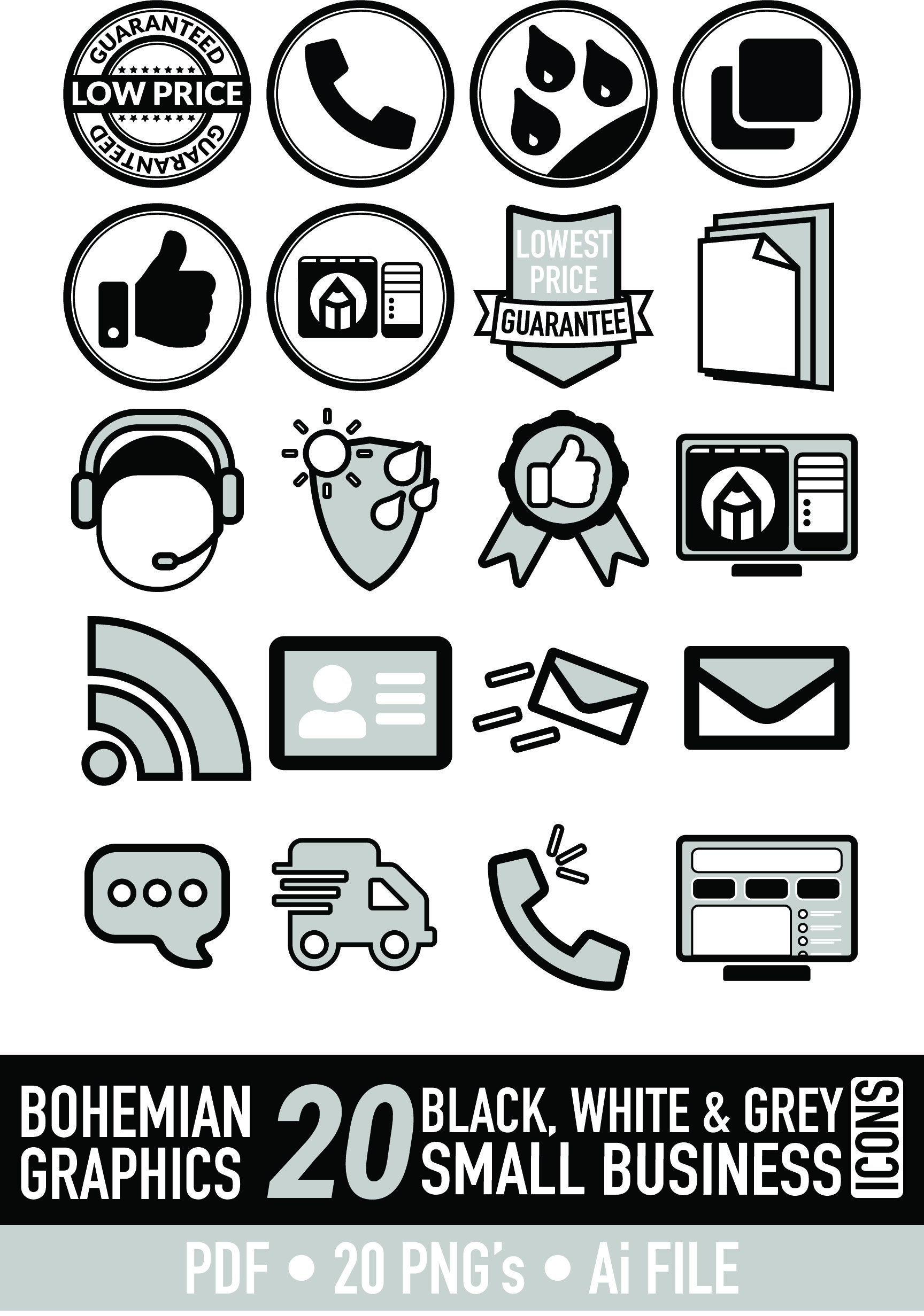 Business Icons, Black Icon Set, Small Business Icons, Office Icons, 20 ...