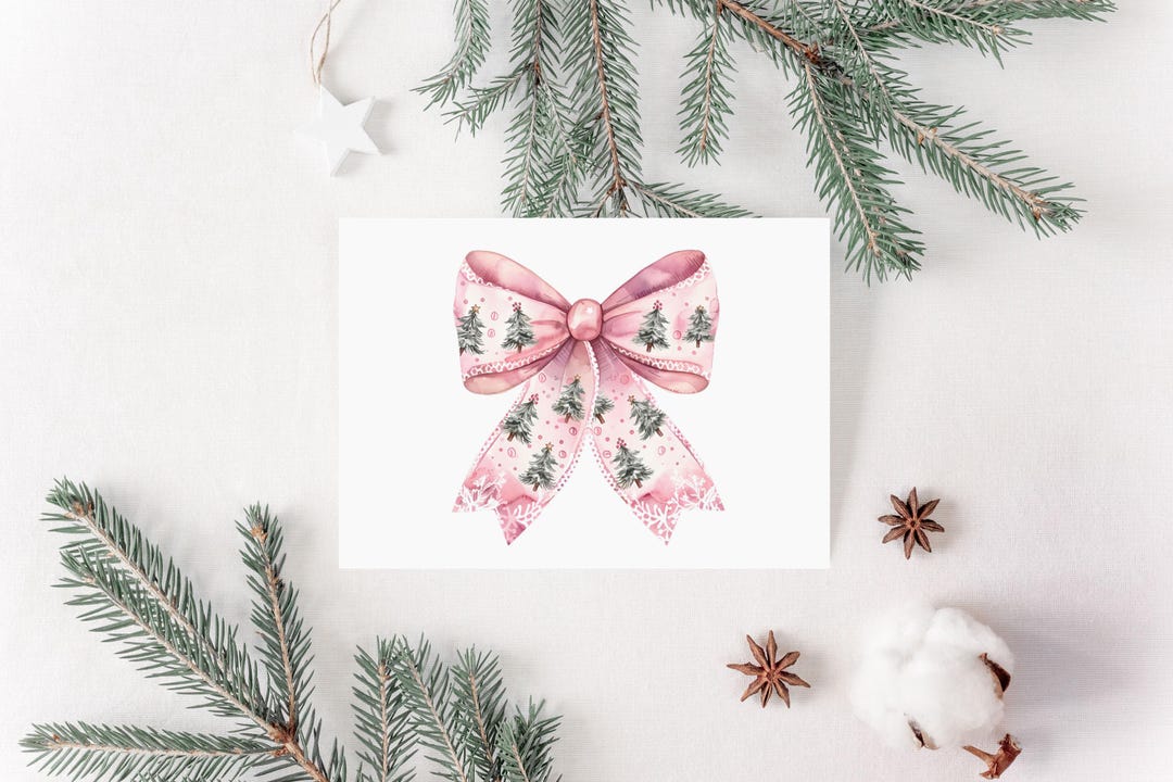 Pink Bow Tree Card - Etsy