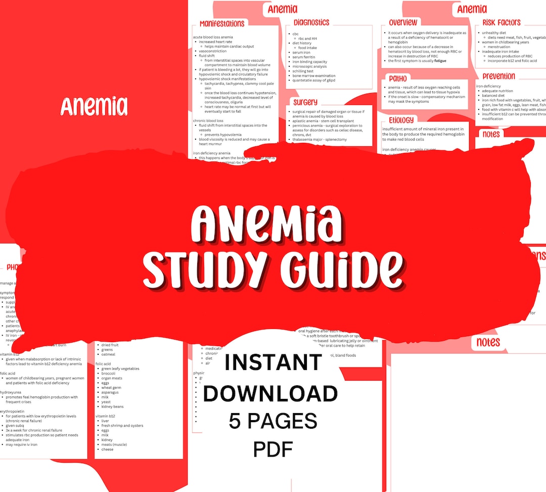 Anemia Nursing School Study Guide, Nclex Review, Download Printable ...