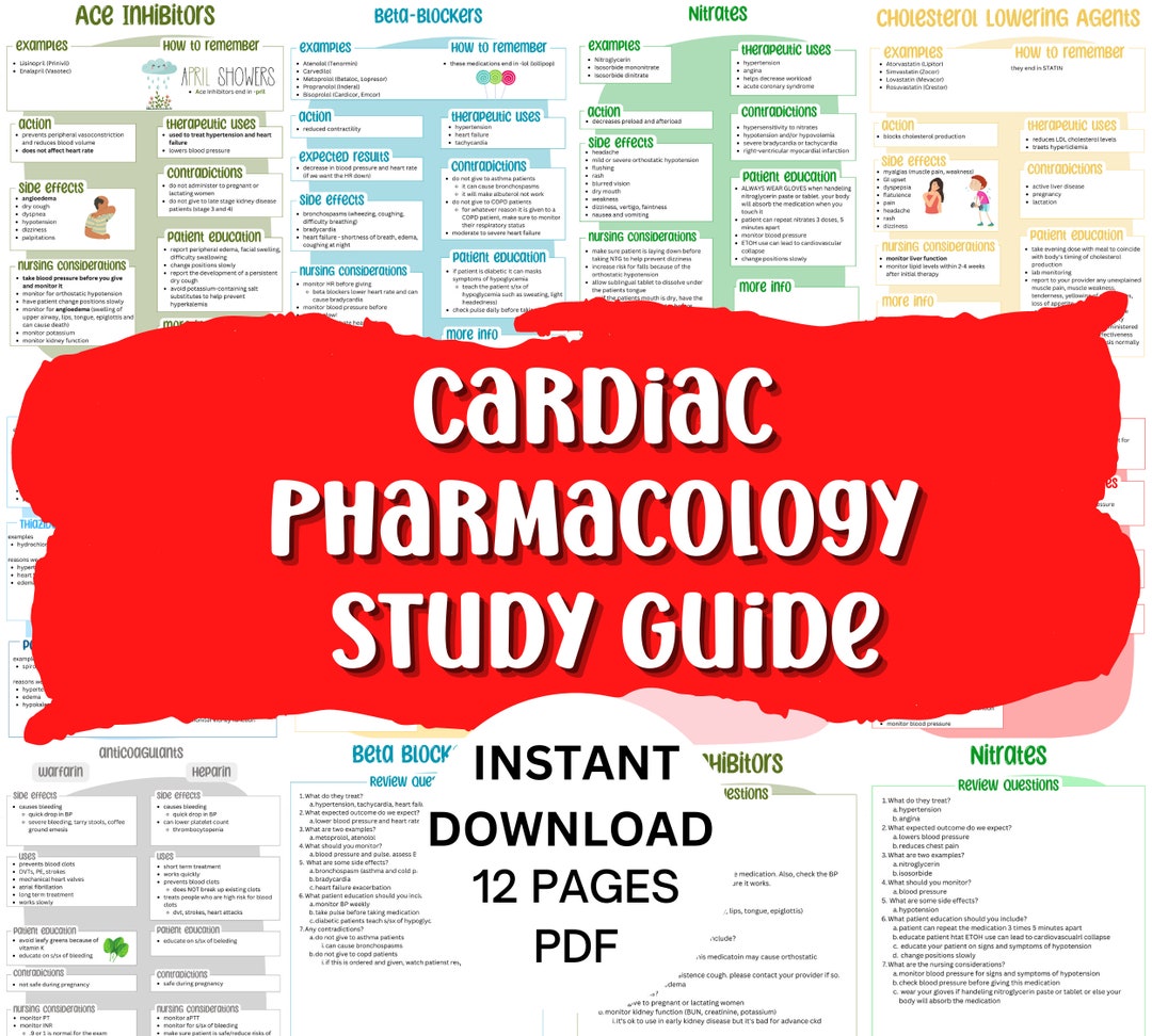 Cardiac Pharmacology Study Guide, School Student Notes, Study Guide ...