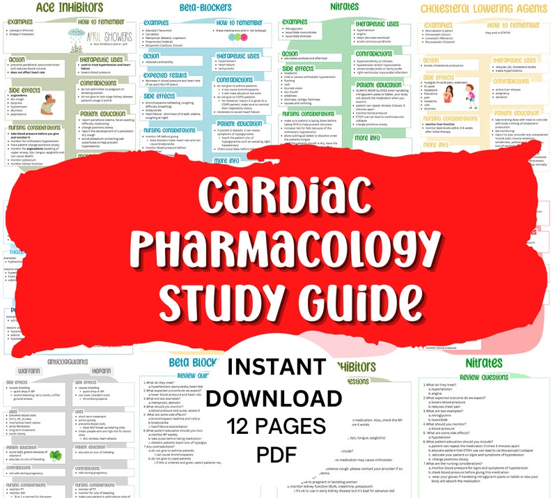 Cardiac Pharmacology Study Guide, School Student Notes, Study Guide ...
