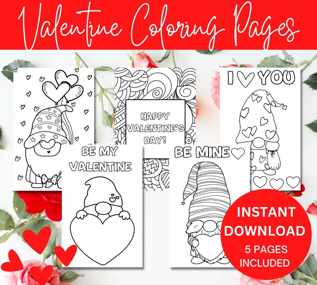 Gnome Valentine's Day Coloring Pages - Etsy