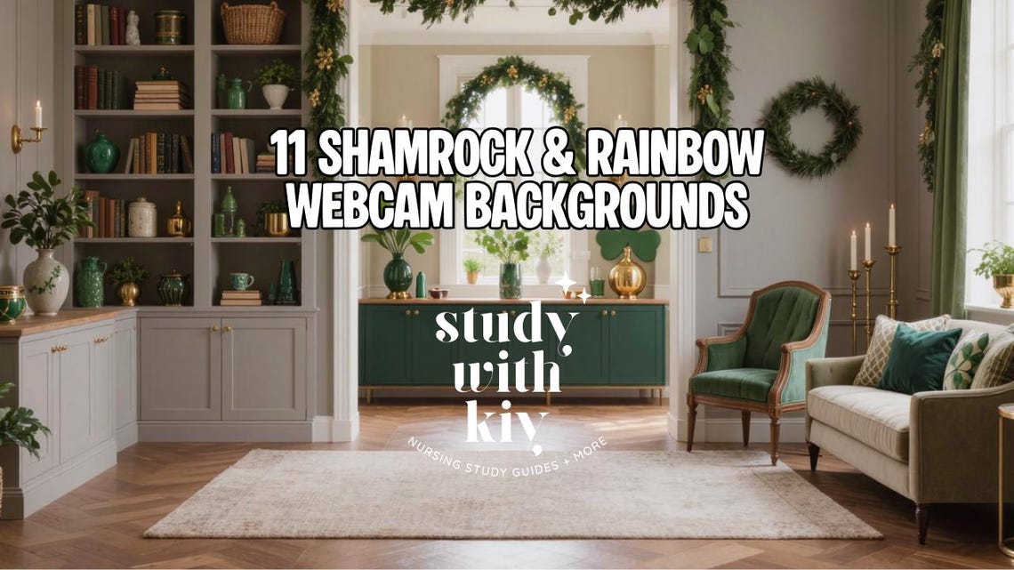 St. Patrick’s Day Virtual Background Bundle | Shamrock & Rainbow Living ...