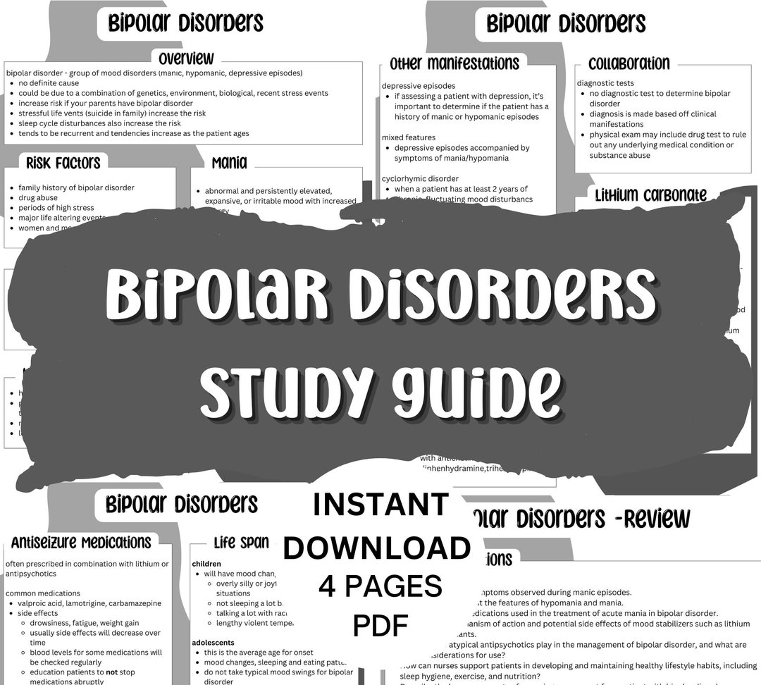 Bipolar Disorders Nursing School Study Guide, Print It Yourself, Mental ...