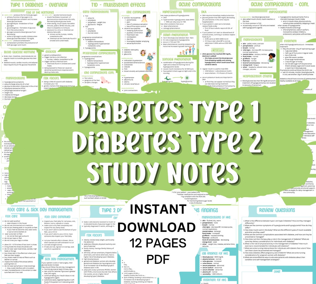 Diabetes Type 1 | Diabetes Type 2 Study Guide Nursing, School Student ...