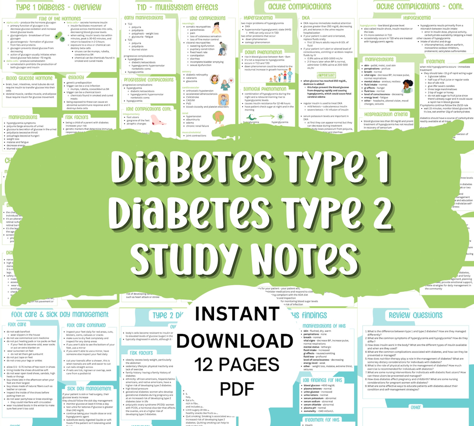 Diabetes Type 1 | Diabetes Type 2 Study Guide Nursing, School Student ...