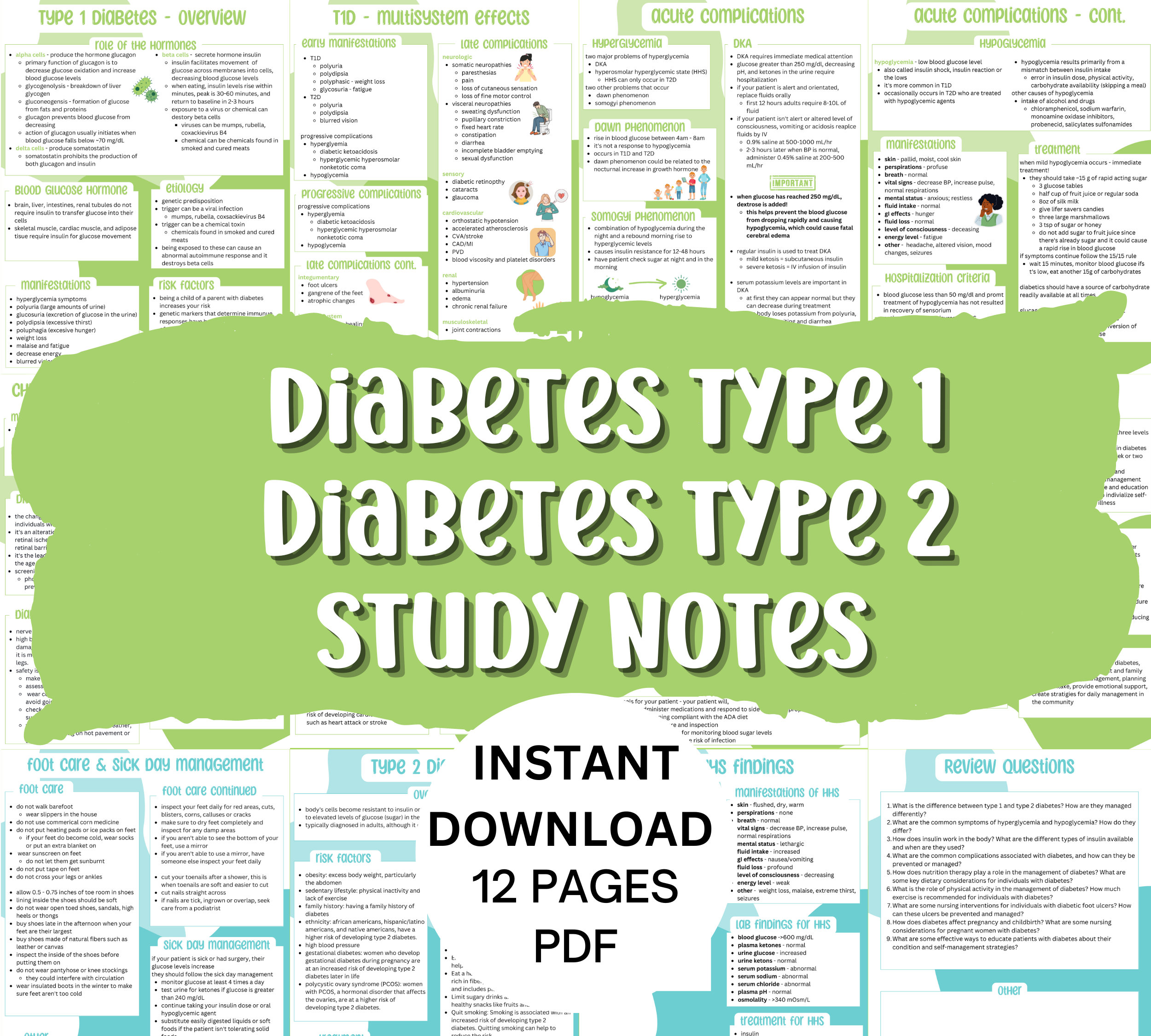 Diabetes Type 1 | Diabetes Type 2 Study Guide Nursing, School Student ...