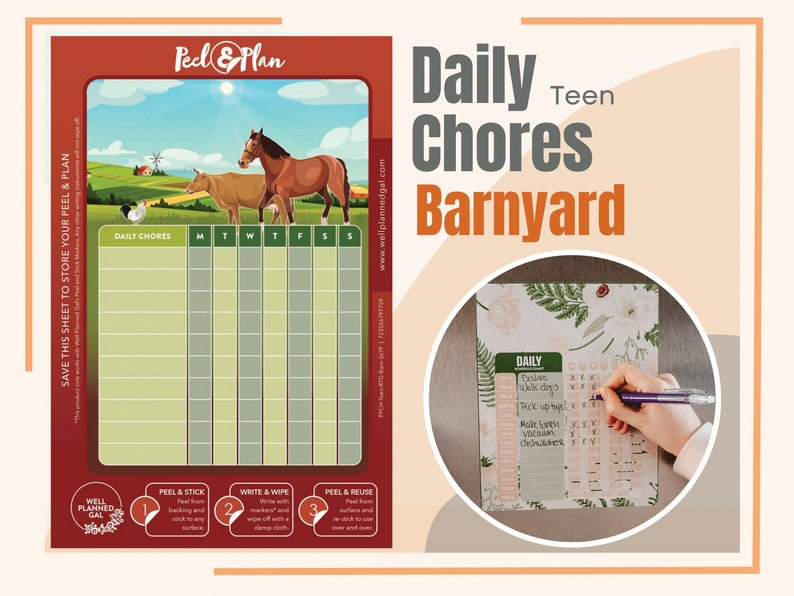 Teen Chore Charts Teens Barnyard Reusable and Removable Sticker Fabric ...