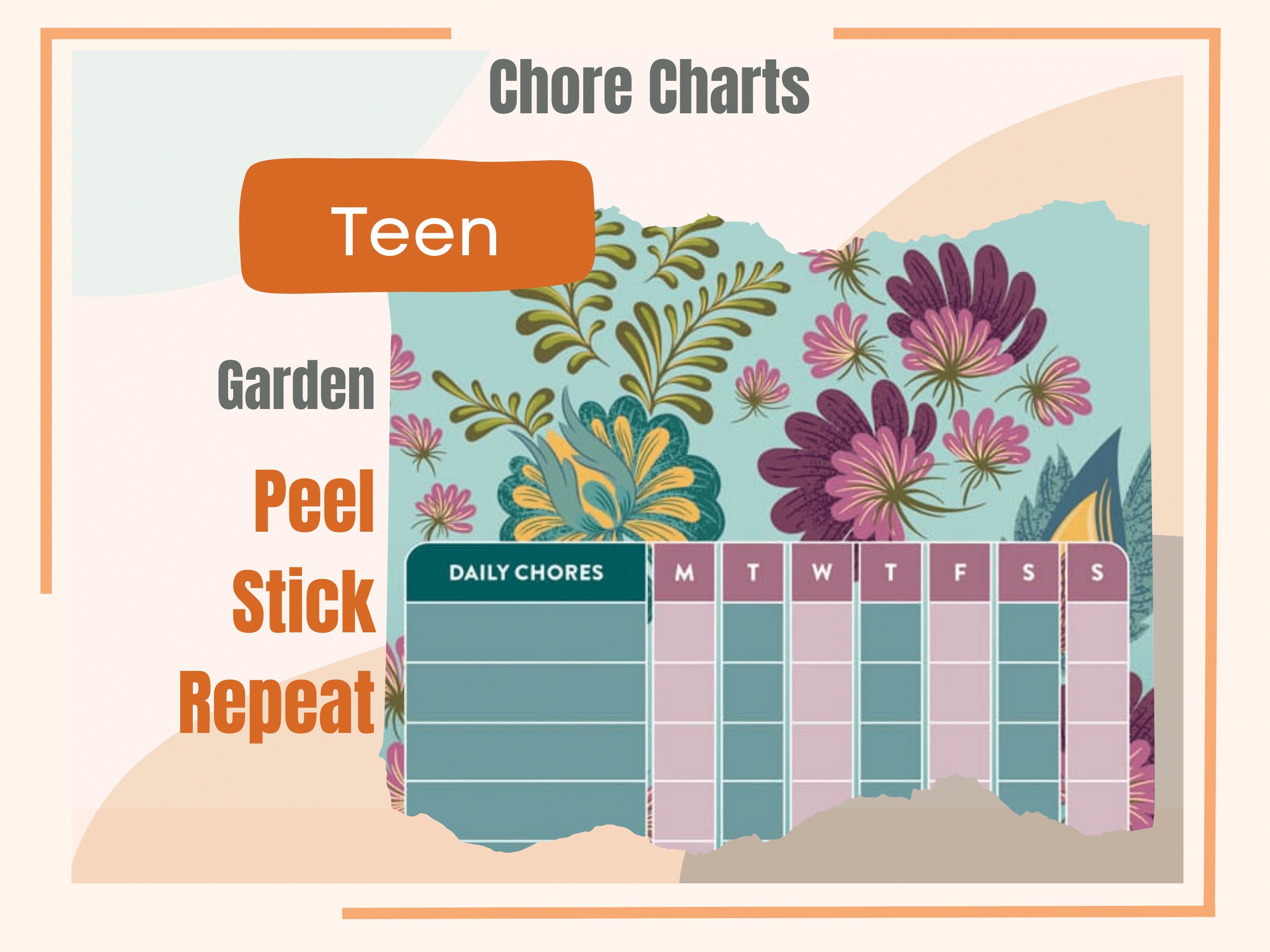 Teen Chore Charts Teens Garden Reusable and Removable Sticker Fabric ...